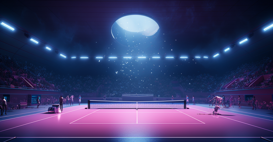 Futuristic Pink Tennis Arena Under the Celestial Lights Photo on Lummi