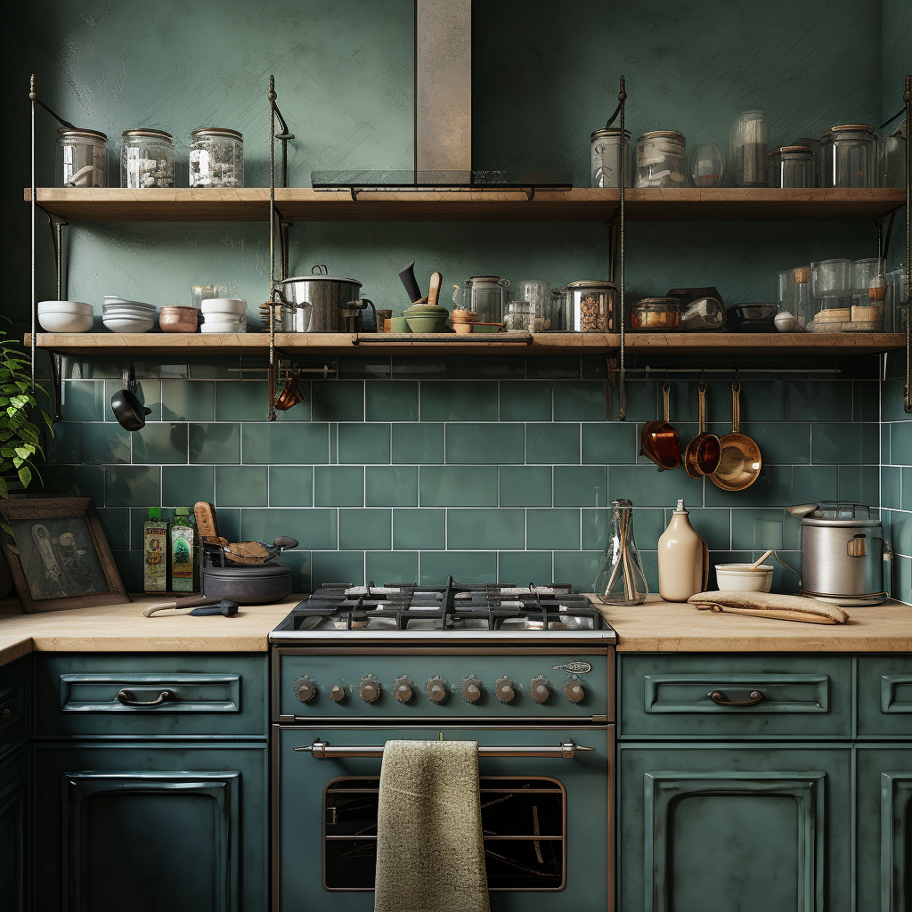 Vintage Teal Kitchen with Rustic Charm Photo on Lummi