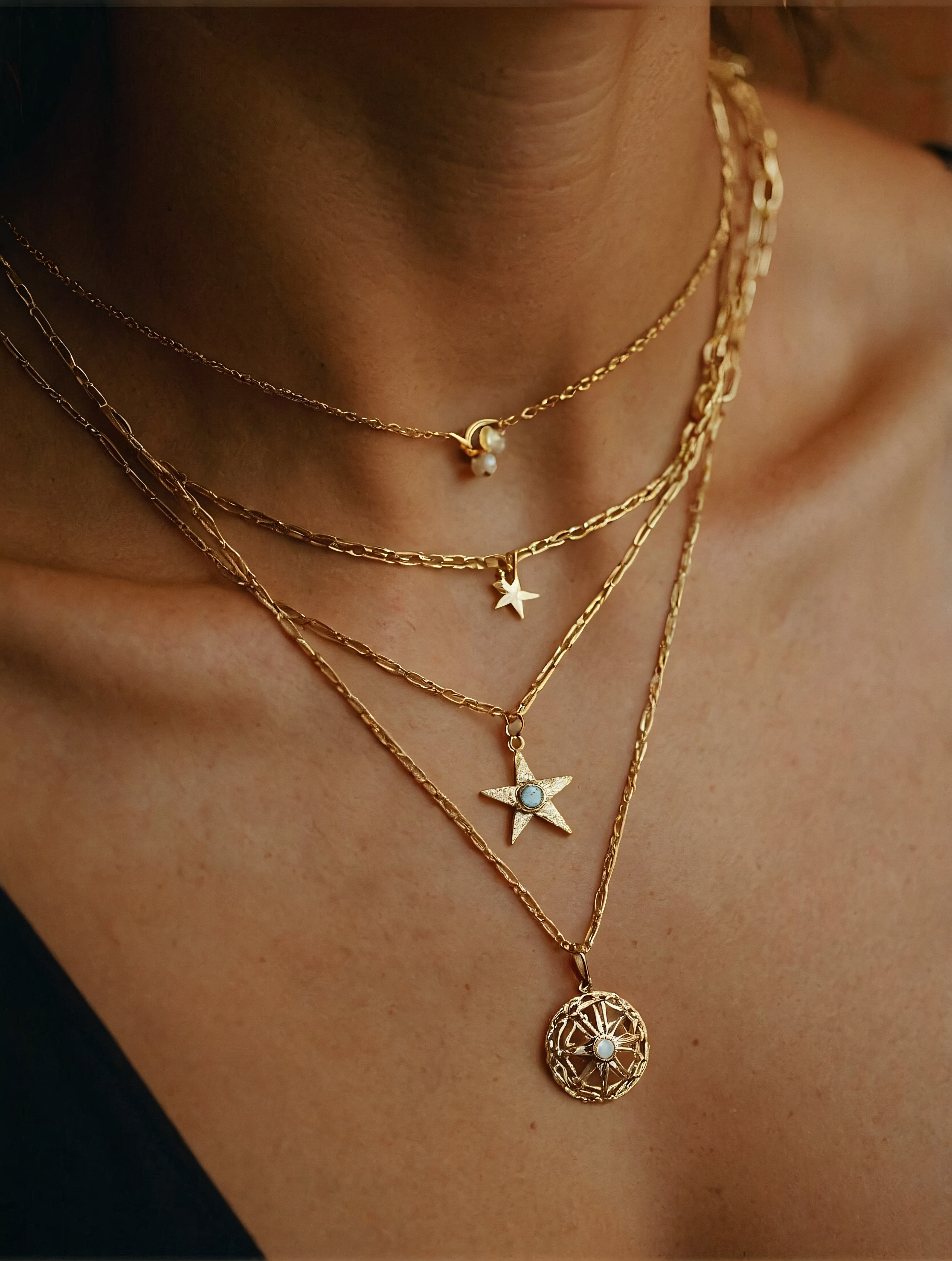 Elegant Gold Necklaces Close-Up Photo on Lummi