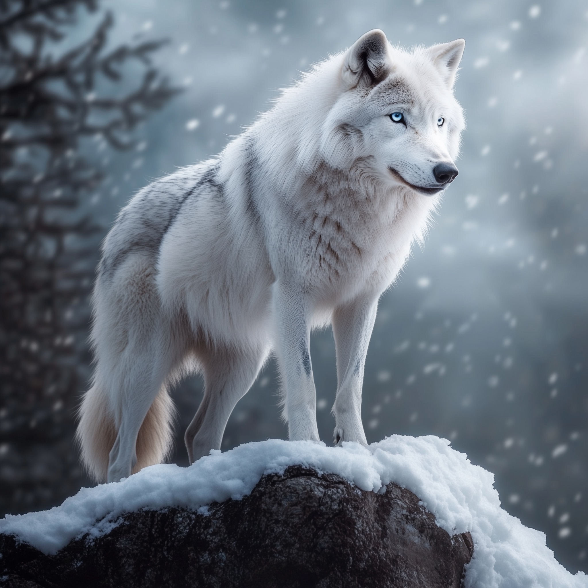Majestic White Wolf Illustration on Lummi