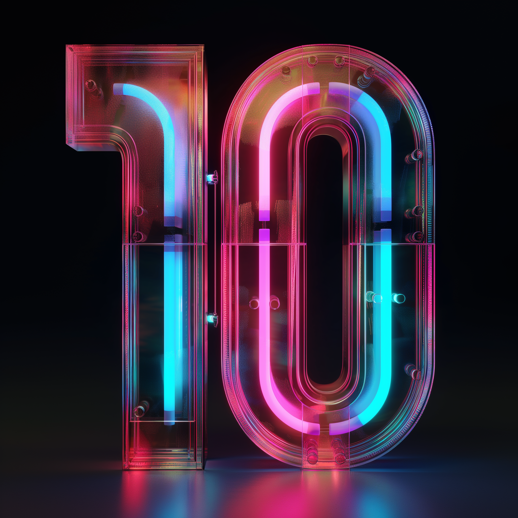 Vibrant Neon Number 10 3D Image on Lummi