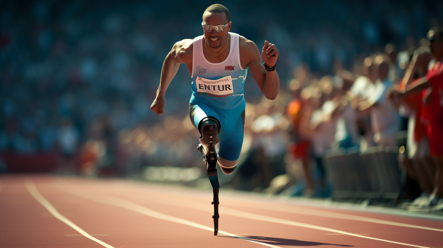 Athlete of Triumph with Prosthetic Running Blades Photo on Lummi