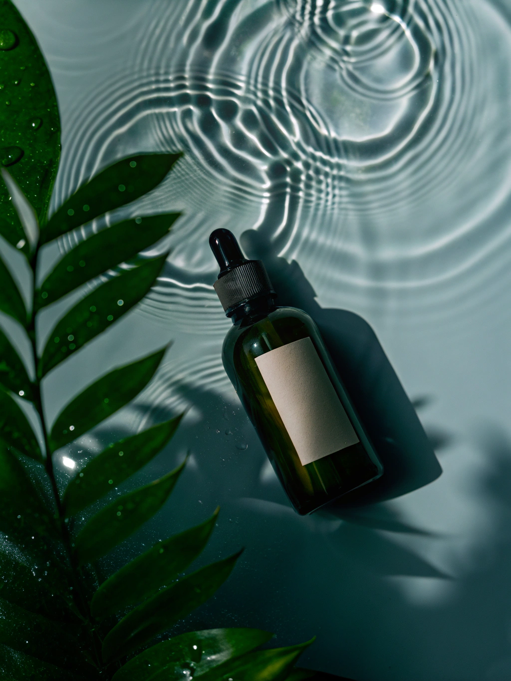 Green Glass Dropper Bottle with Water Ripples Photo on Lummi