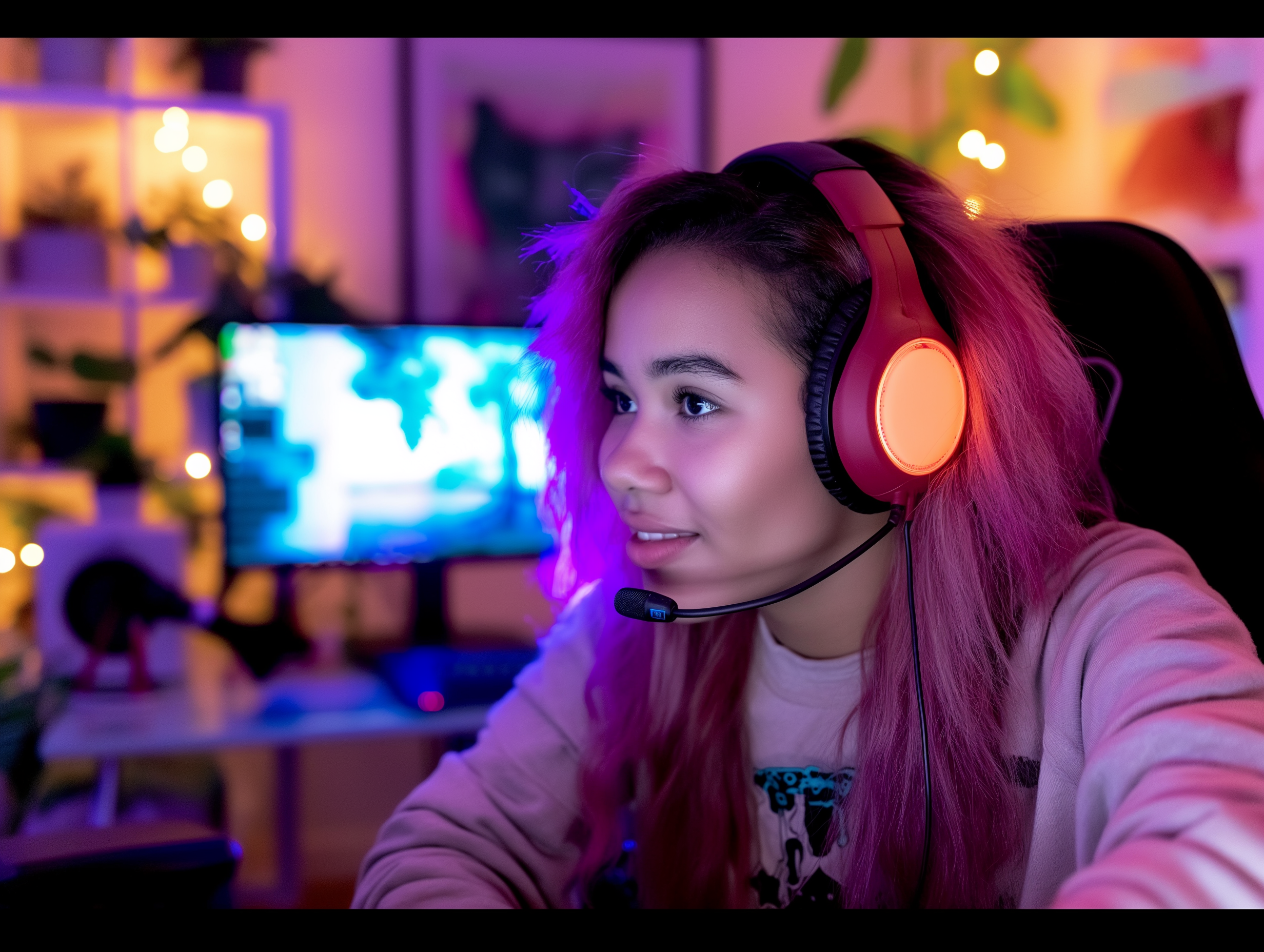 Gamer Girl at Her Gaming Setup Photo on Lummi