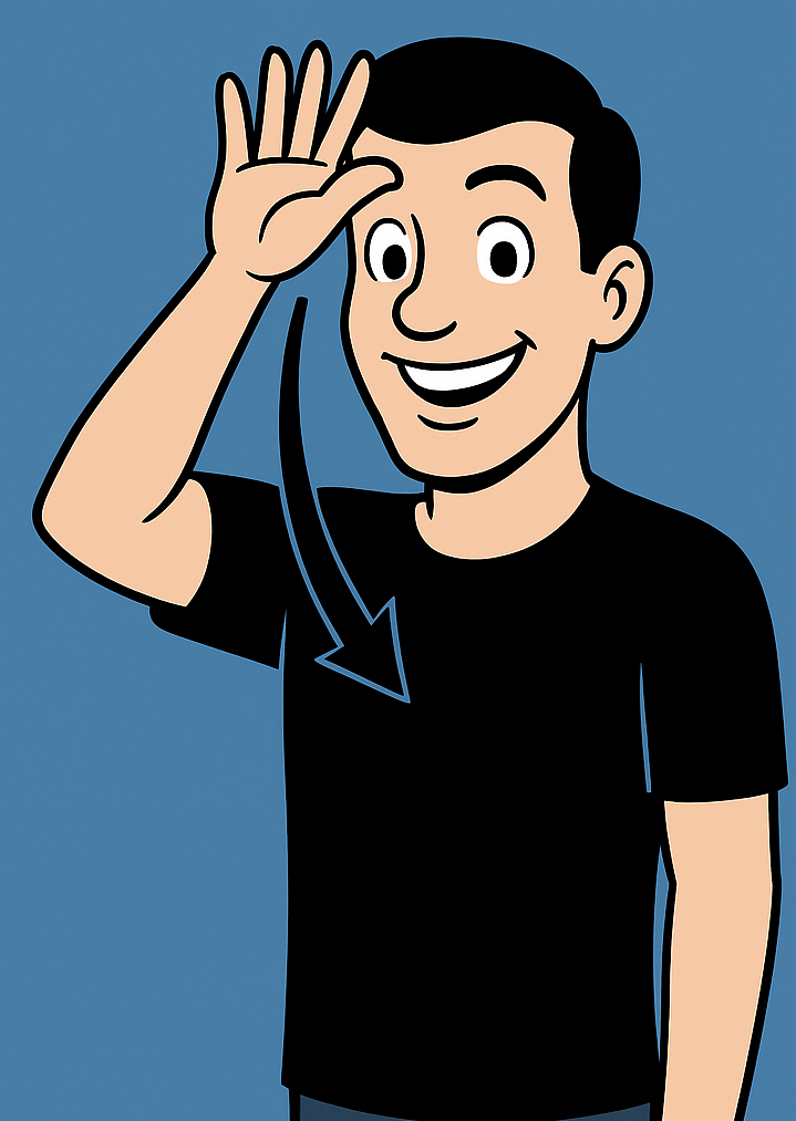 Cheerful Cartoon Showing ASL for Man Illustration on Lummi