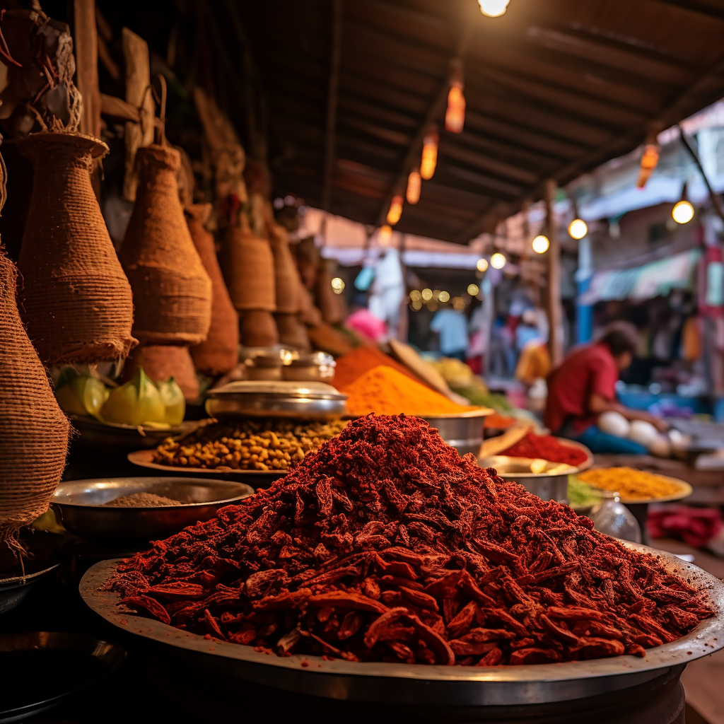 Lummi Photo - Vibrant Spice Market with Red Chili Centerpiece