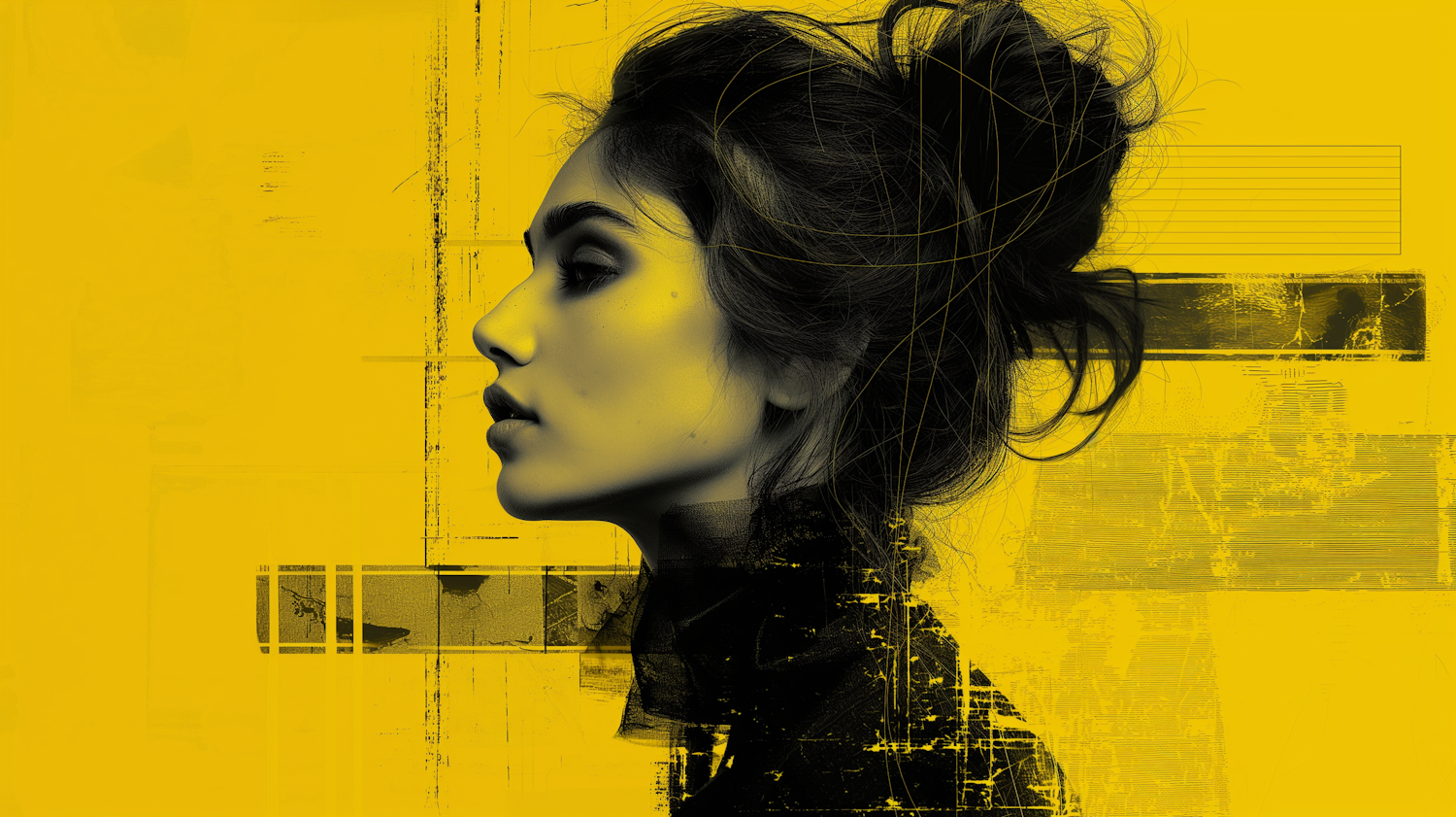 Lummi Illustration - Profile of Woman Against Yellow Background