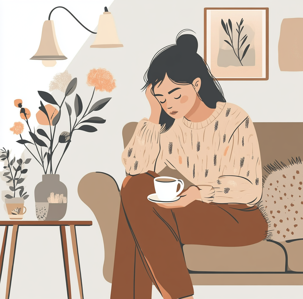 Lummi Illustration - Contemplative Woman with Coffee