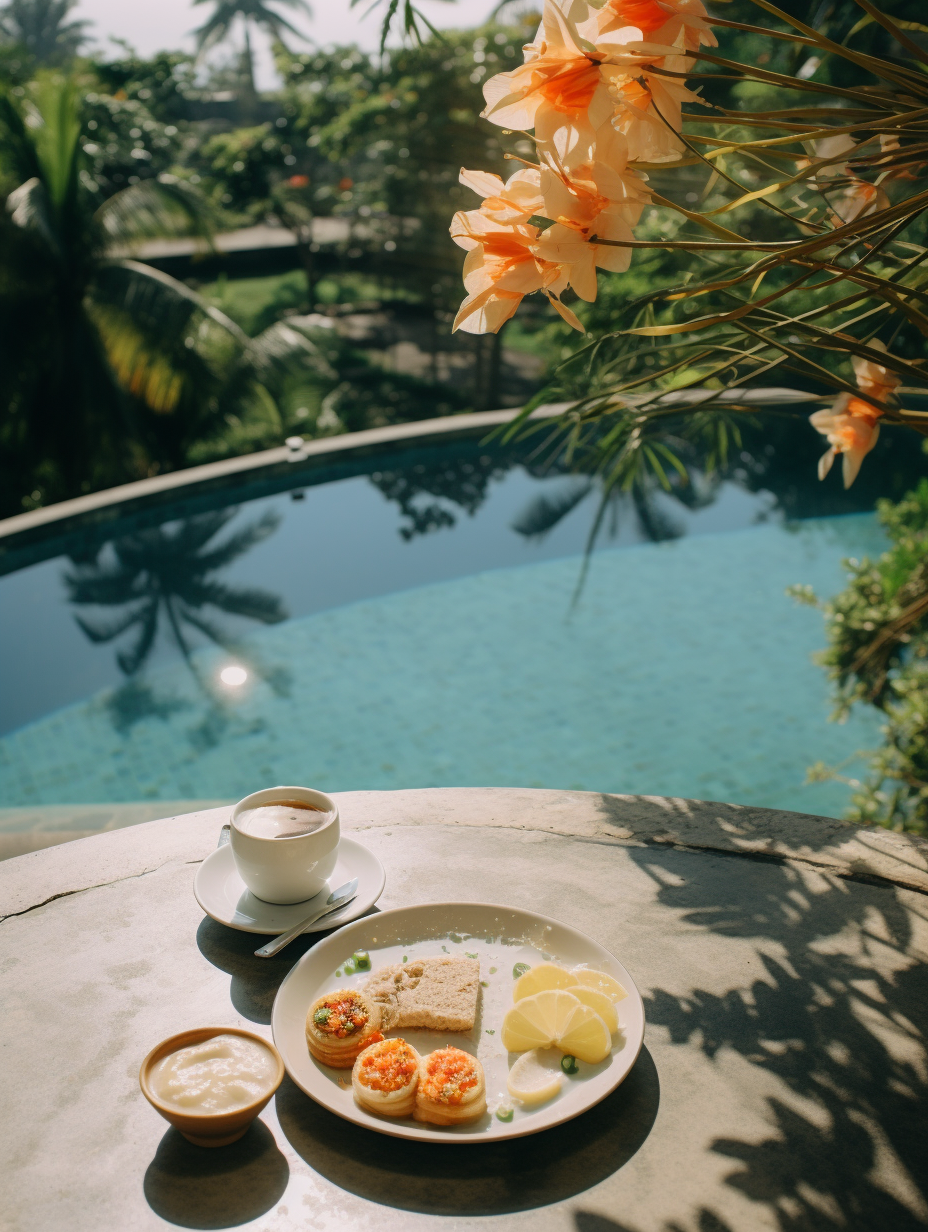 Tranquil Poolside Breakfast Photo on Lummi