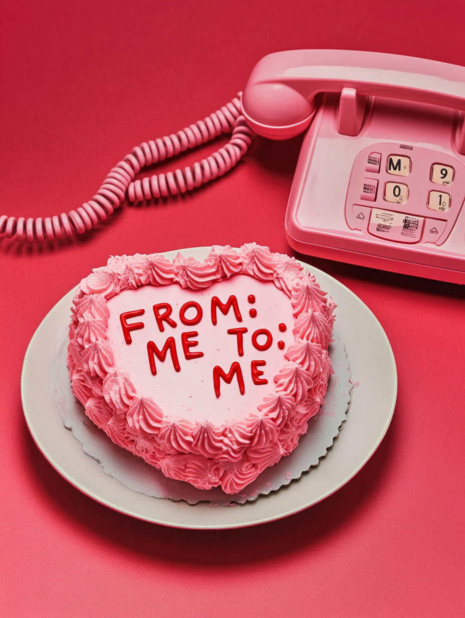 Heart-shaped Cake with Pink Rotary Phone Photo on Lummi