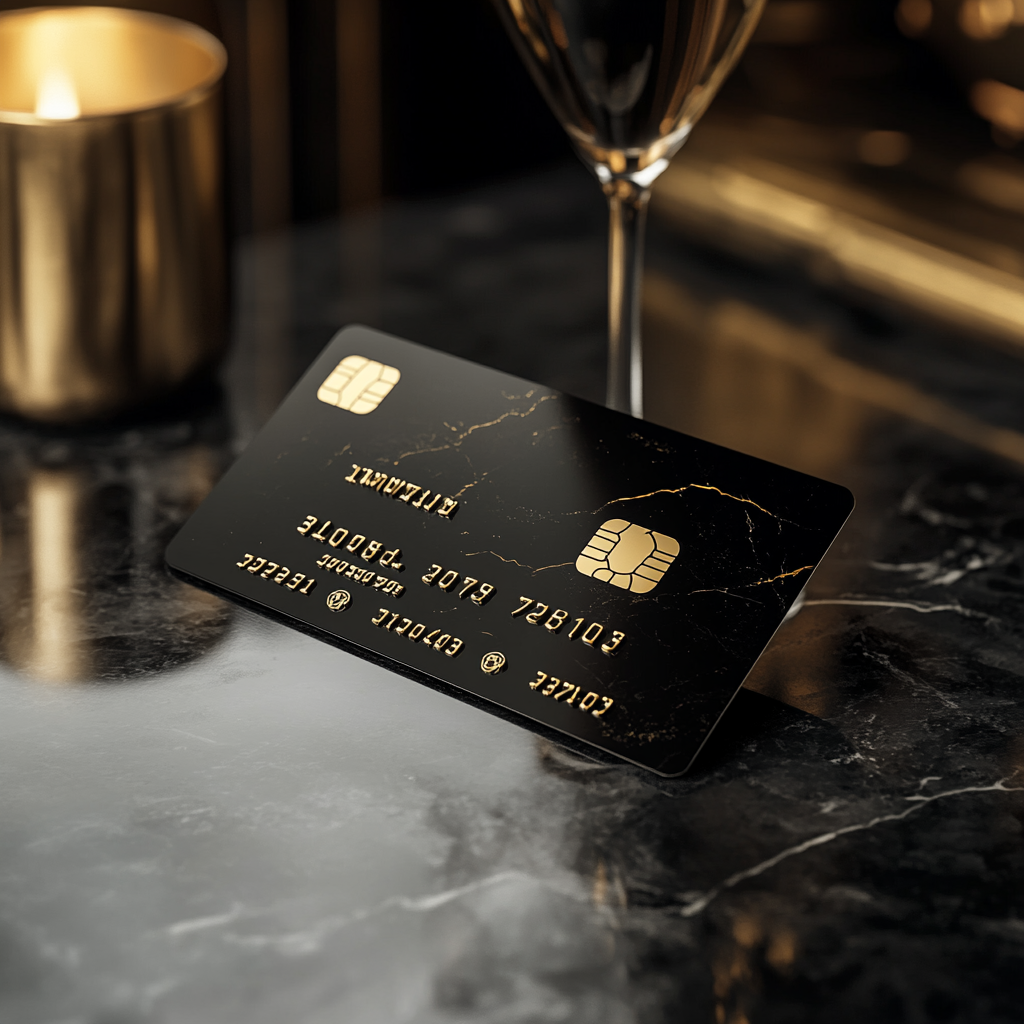 Luxurious Black and Gold Credit Card on Marble Photo on Lummi