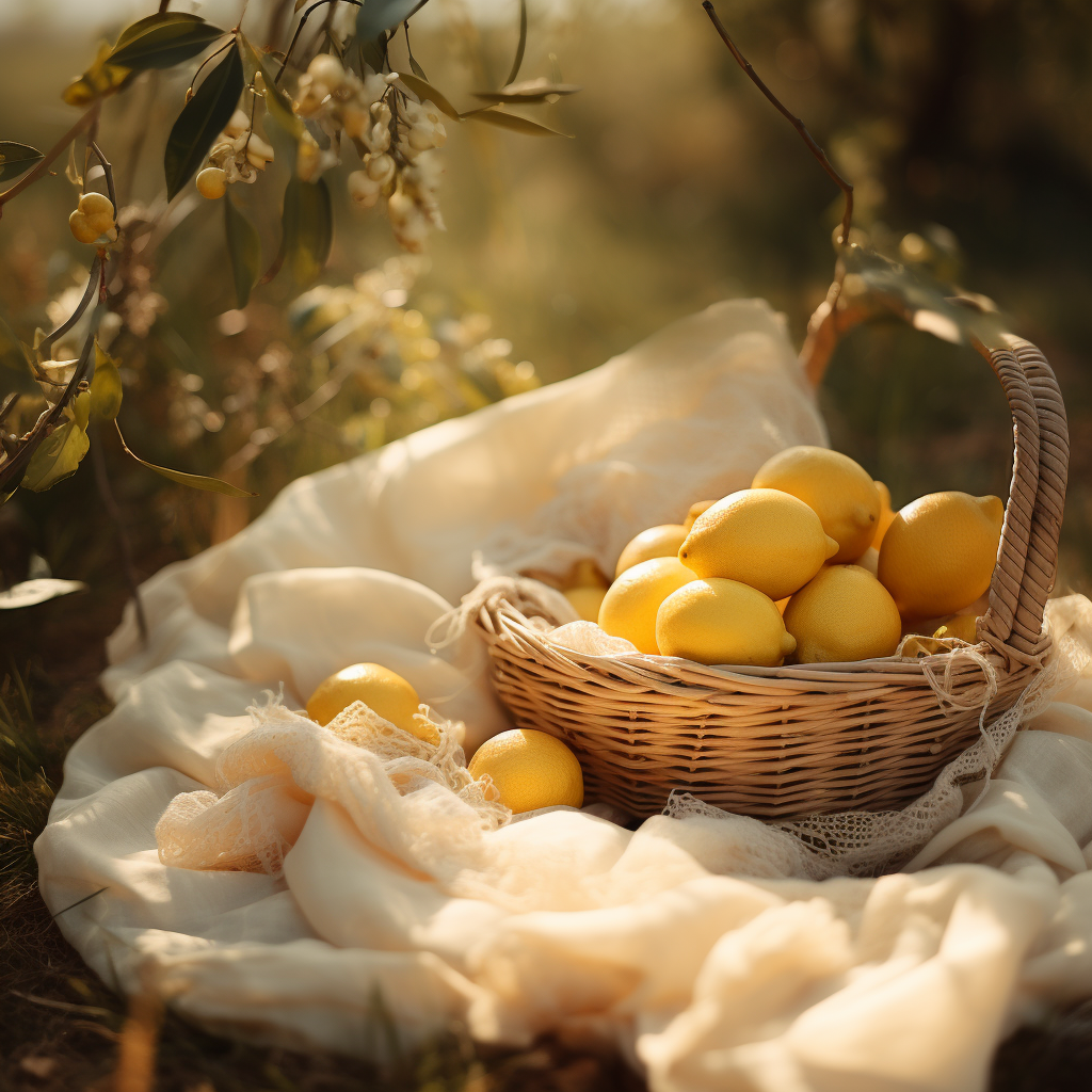 Sunlit Serenity - Lemons and Wicker Basket Still Life Photo on Lummi