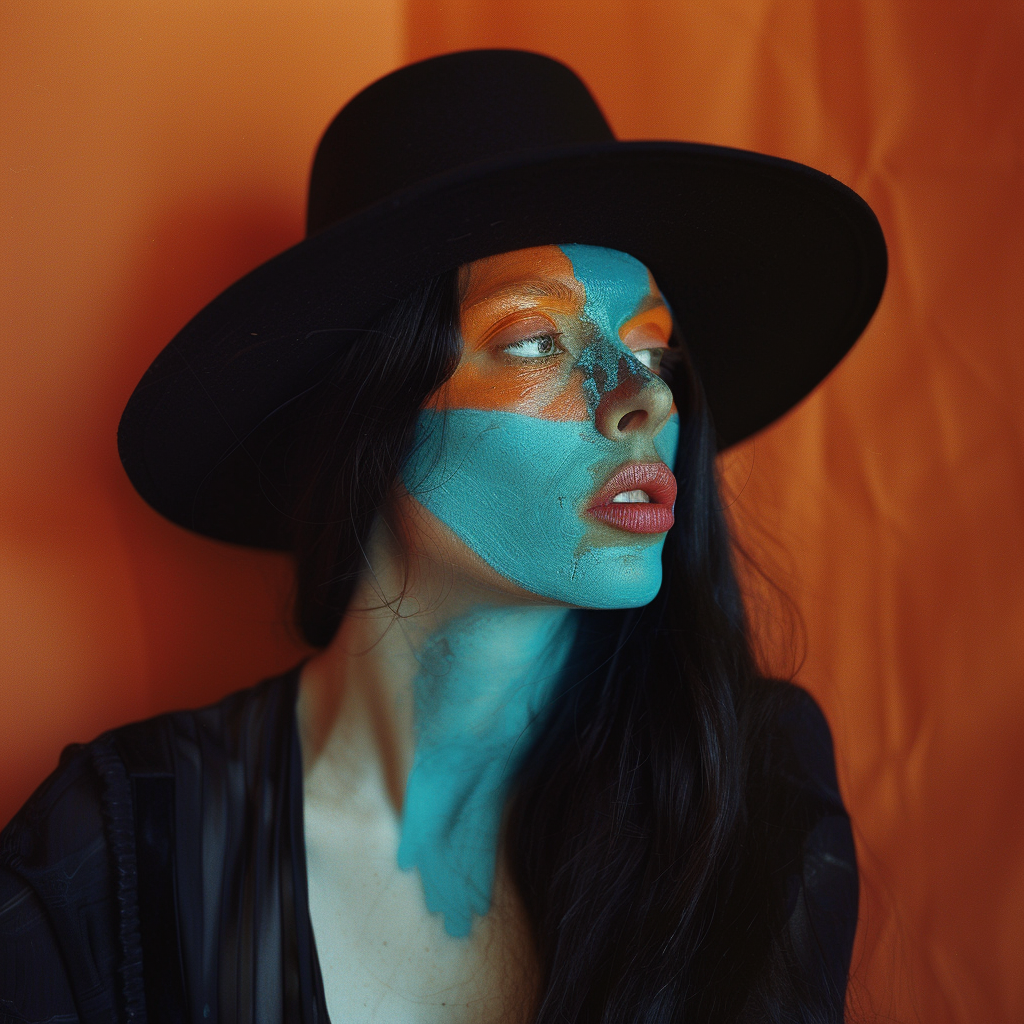 Contemplative Woman with Abstract Face Paint Photo on Lummi