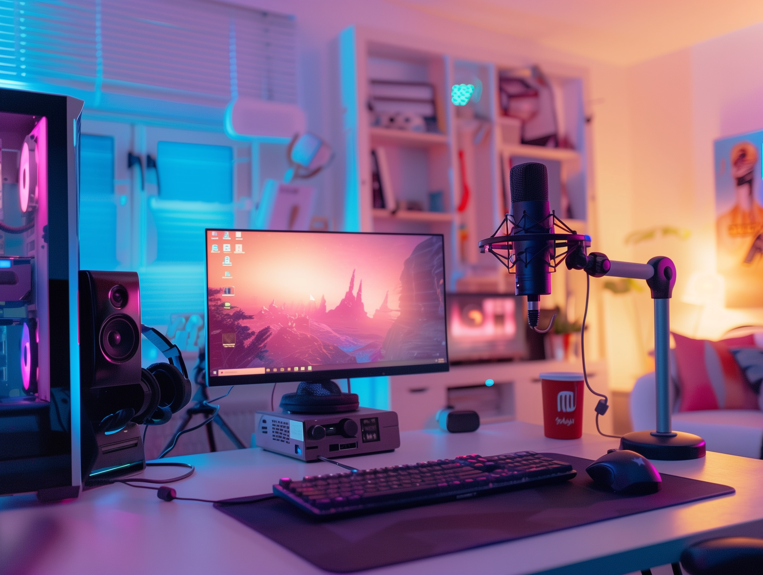 Modern Gaming Setup with Ambient Lighting Photo on Lummi