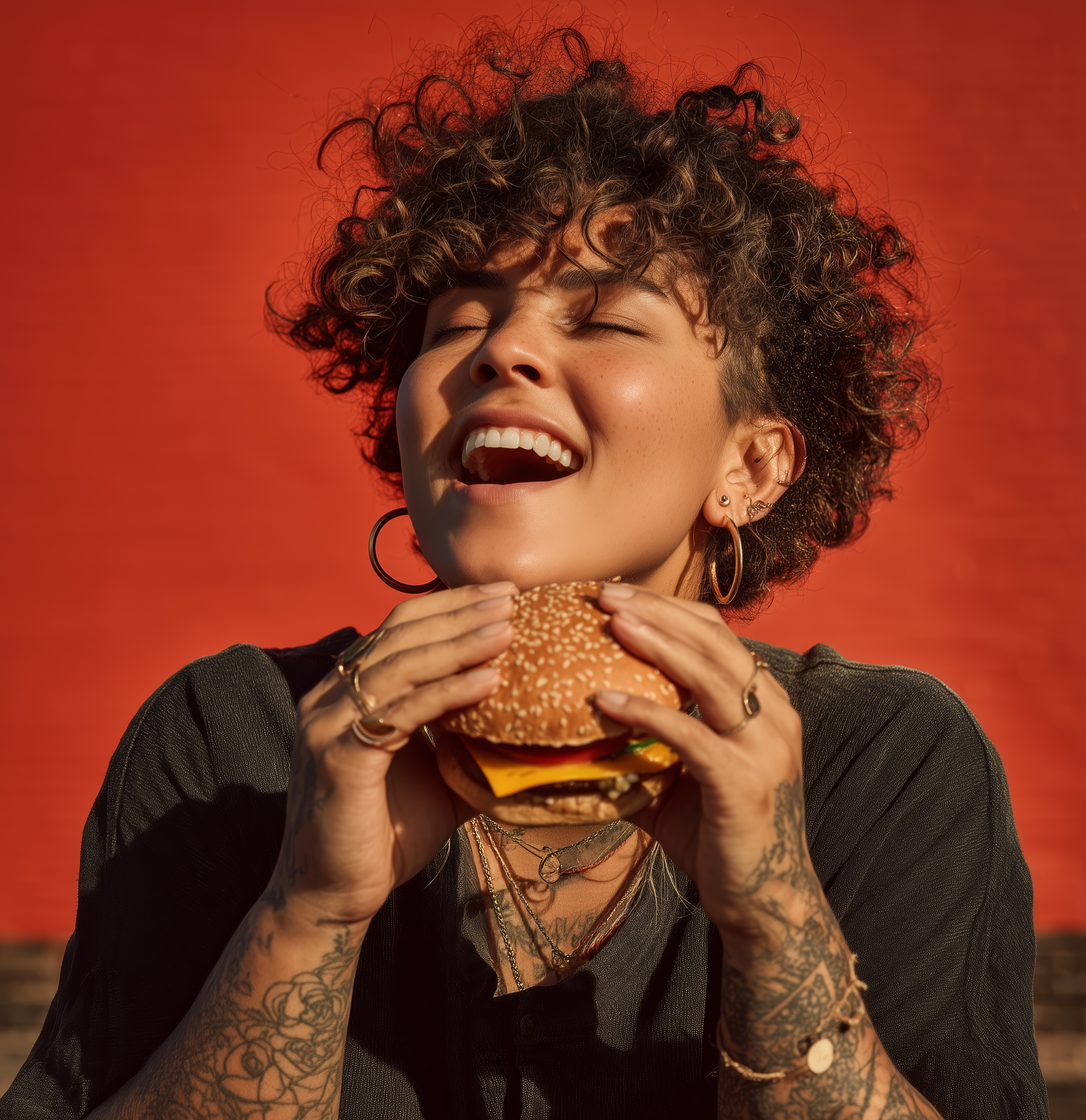 Joyful Burger Moment Photo on Lummi