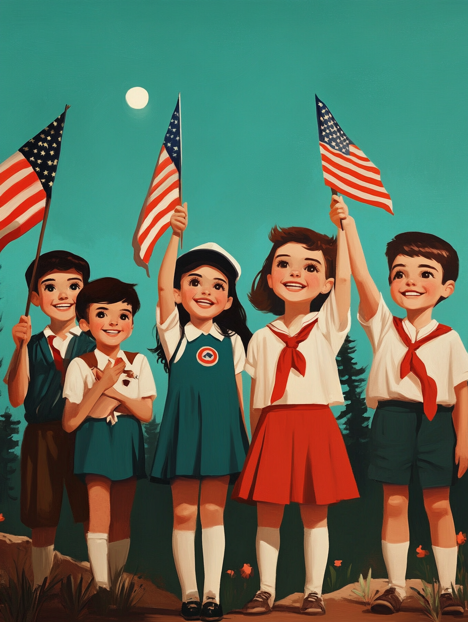 Lummi Illustration - Children with Flags