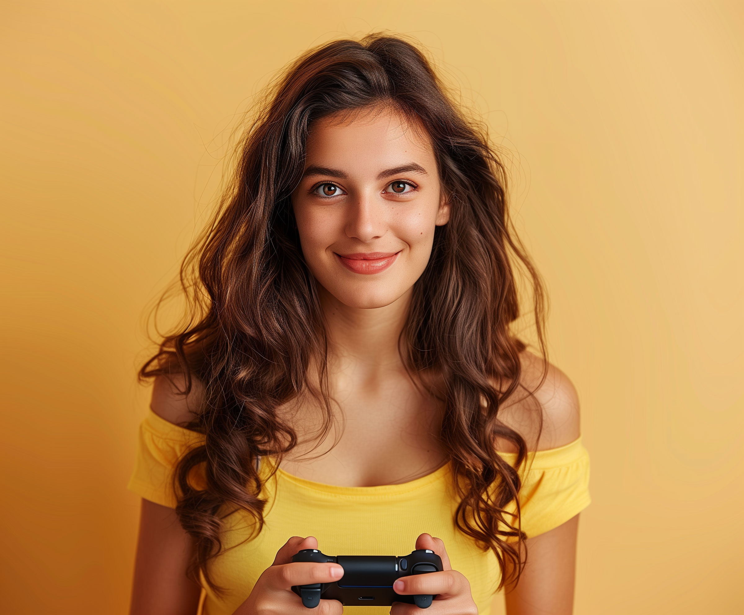 Smiling Young Woman with Game Controller Photo on Lummi