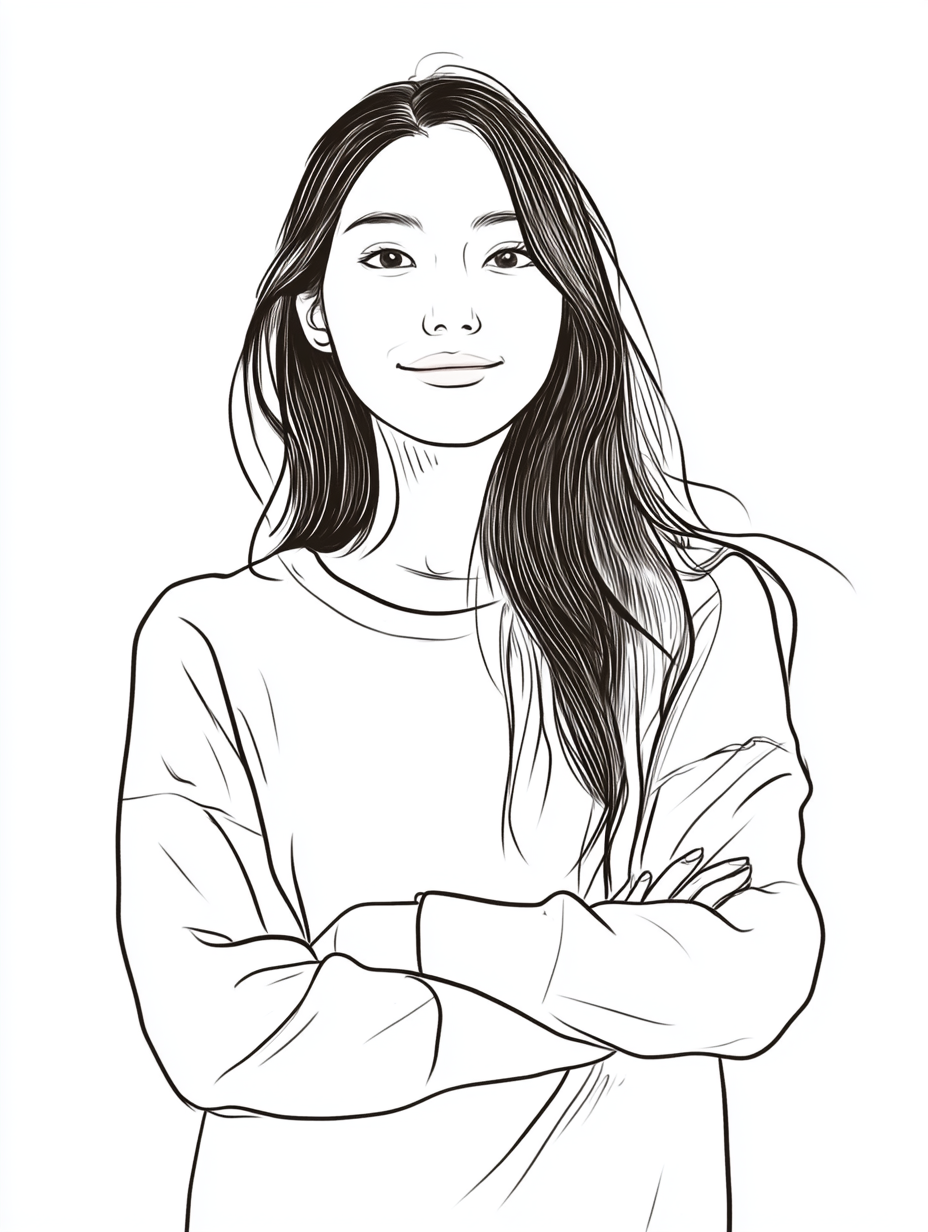 Serene Expression Line Art Illustration on Lummi